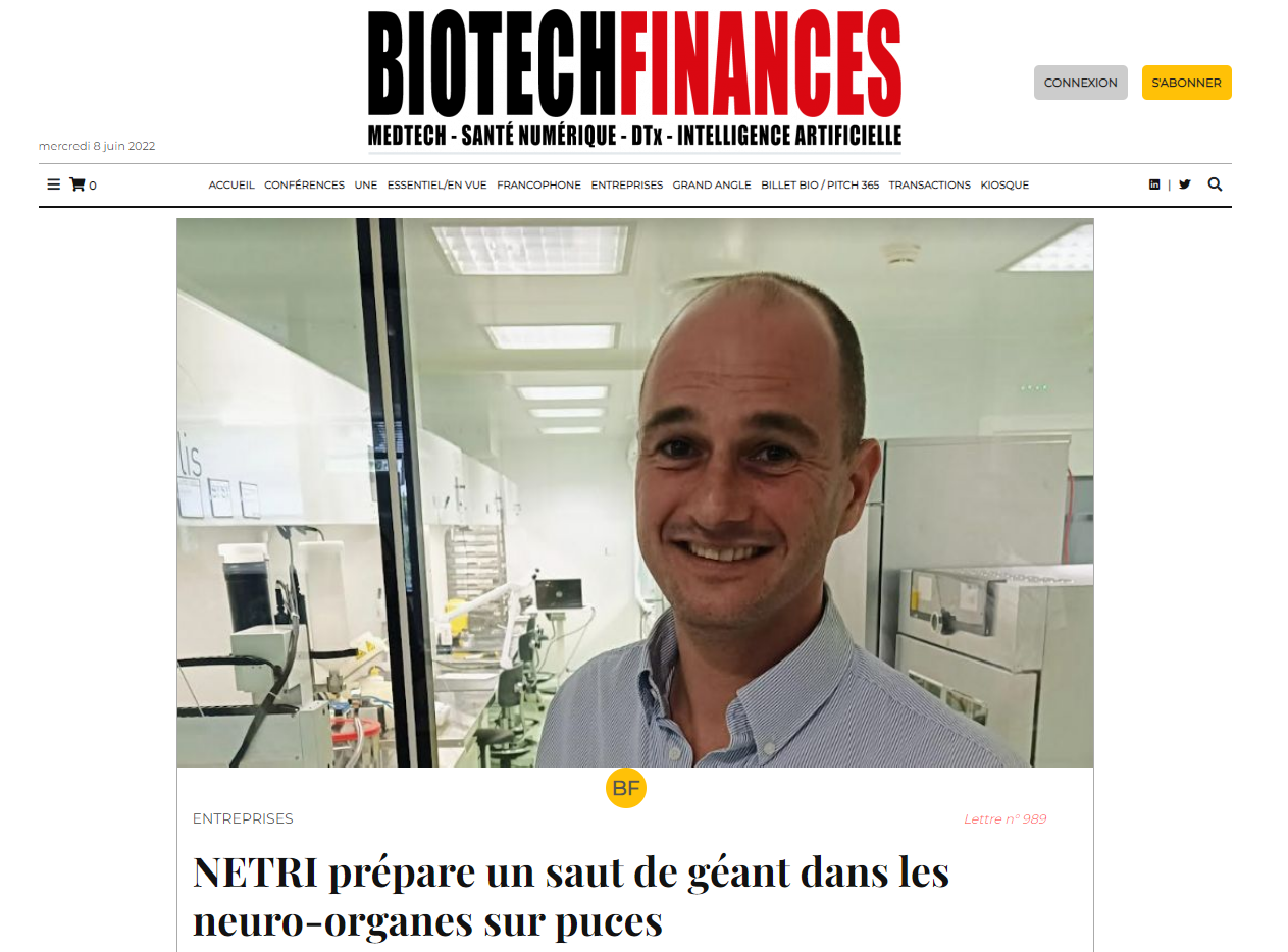NETRI dans le dernier BIOTECHFINANCES #989 - NETRI